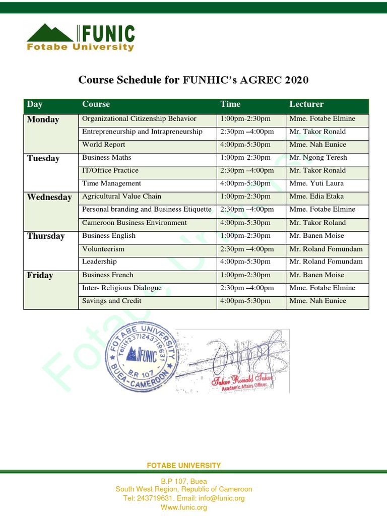Time Table For AGREC 2 | PDF | Cooking, Food & Wine | Language Arts ...