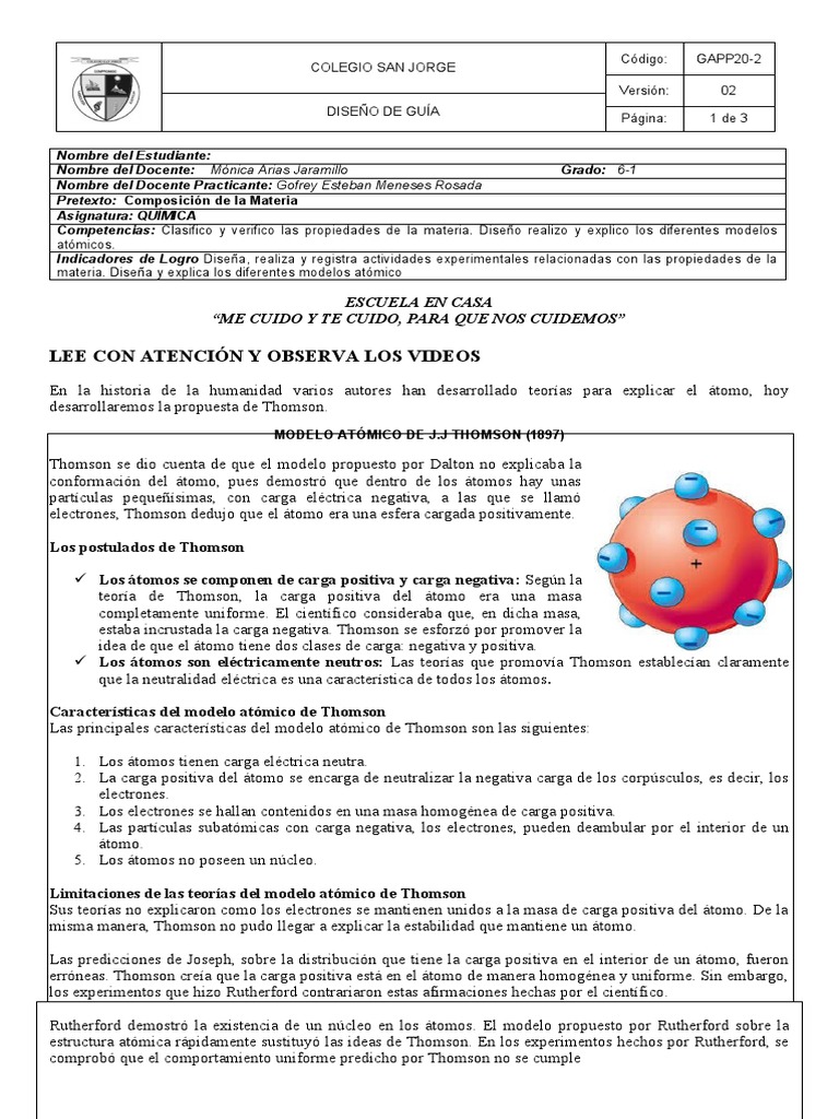 Guía Taller, JJ Thomson | PDF | Átomos | Electrón