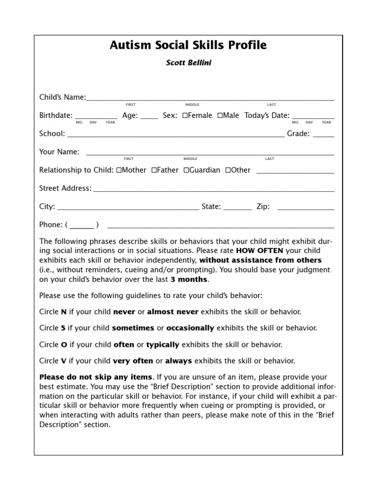 Autism Social Skills Profile: Scott Bellini | PDF | Social Skills ...