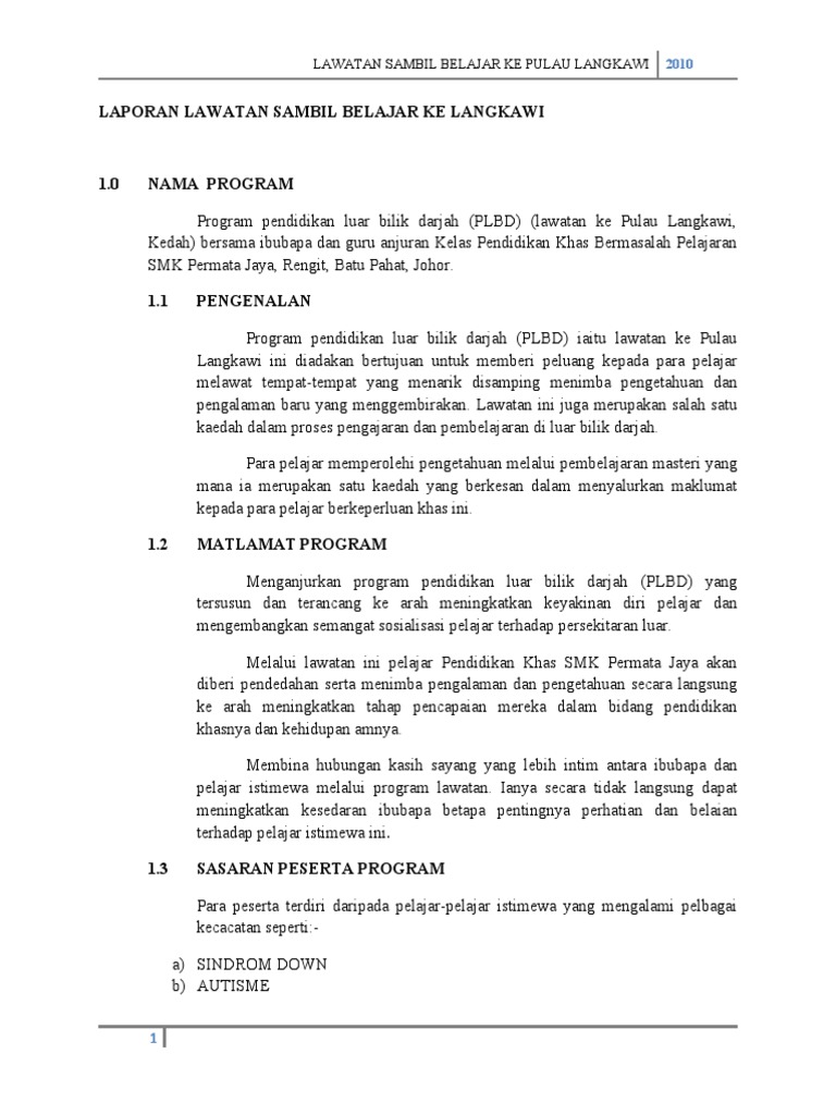 Laporan Lawatan Sambil Belajar Ke Langkawi | PDF