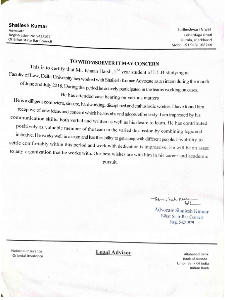 LLB Internship Certificate | PDF
