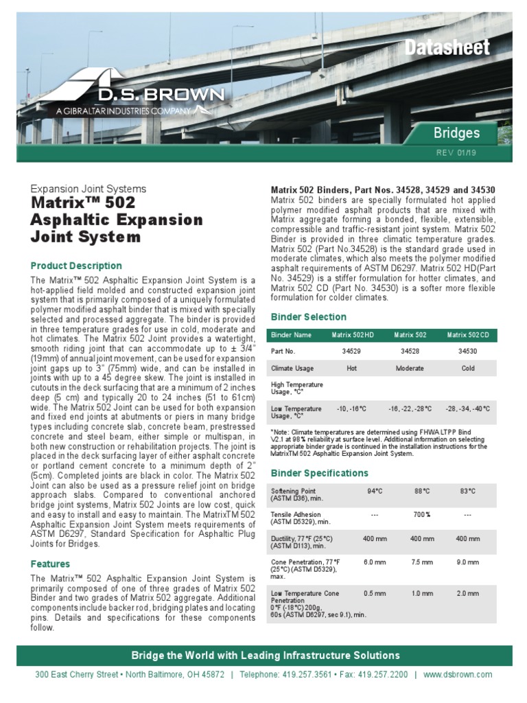 Datasheet: Matrix™ 502 Asphaltic Expansion Joint System | PDF | Concrete | Economic Sectors