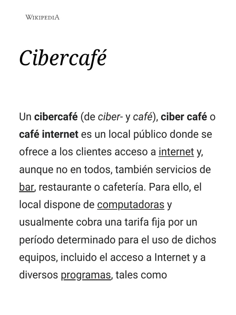 Cibercafé - Wikipedia, La Enciclopedia Libre PDF | PDF | Informática ...