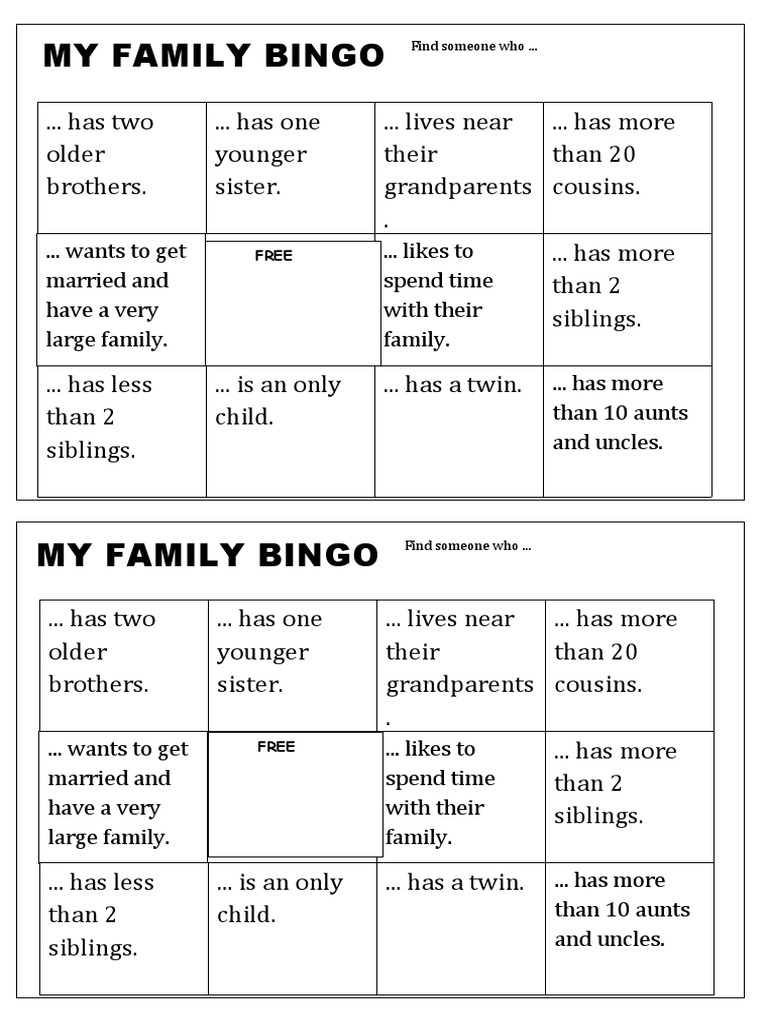 BINGO Family Speaking | PDF