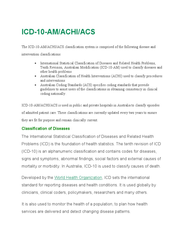 ICD-10-AM/ACHI/ACS: Classification of Diseases | Download Free PDF ...