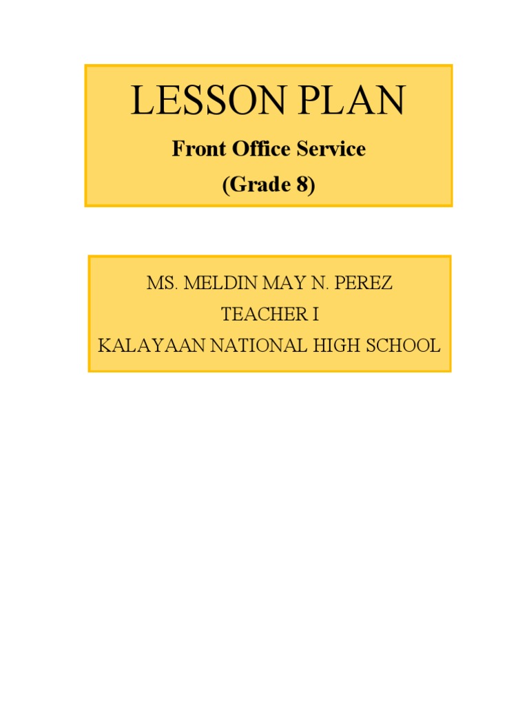 Lesson Plan: Front Office Service (Grade 8) | PDF