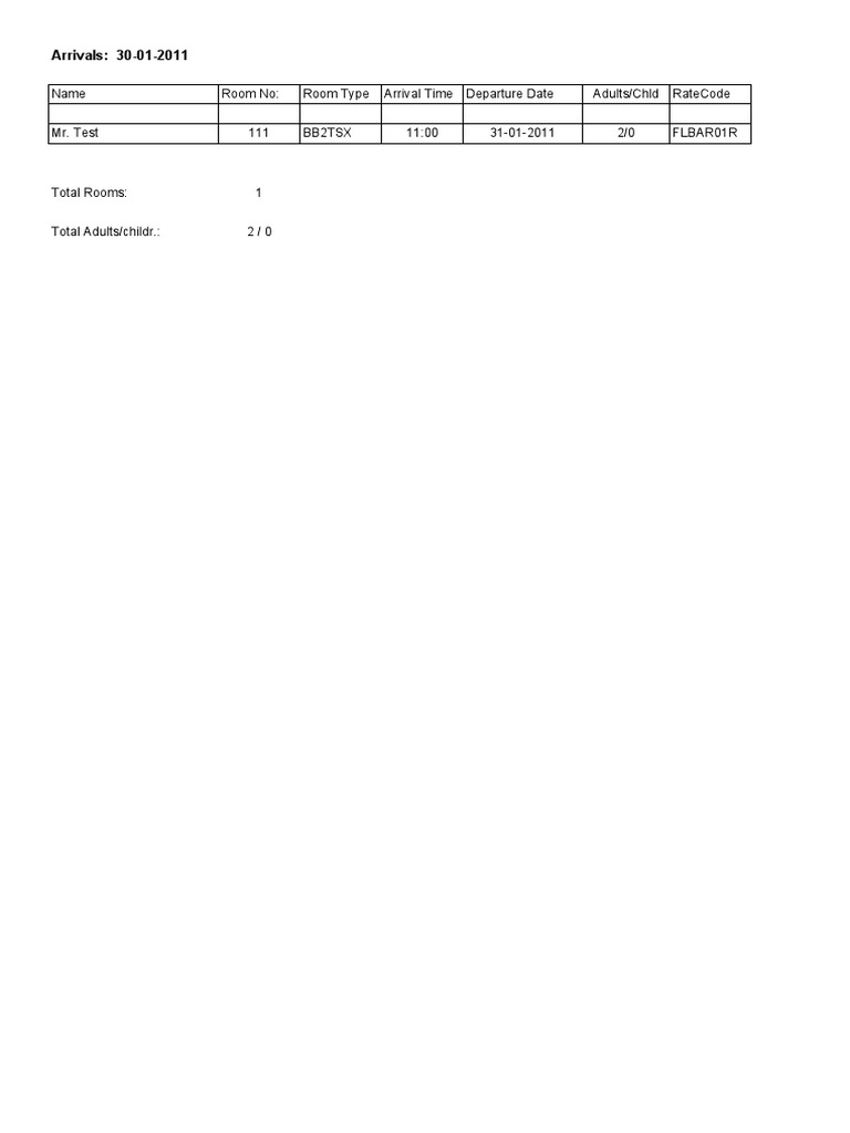 Arrival Report Sample for Guests | PDF