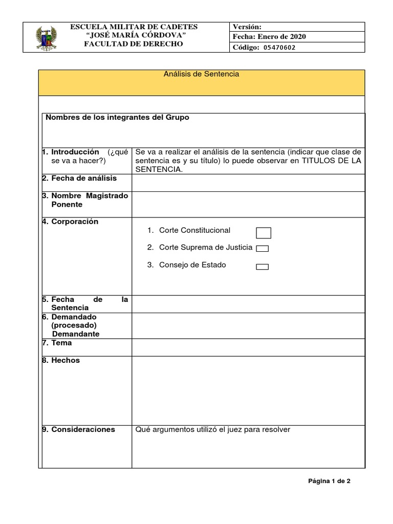 Formato Analisis de Sentencia | PDF Formato Analisis de Sentencia | PDF