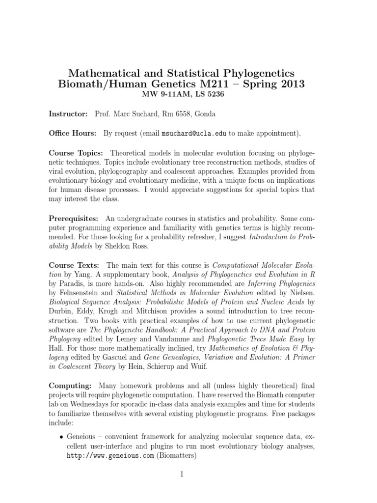 Biostat M239 - Spring 2016 - Marc Suchard PDF | PDF | Phylogenetic Tree ...