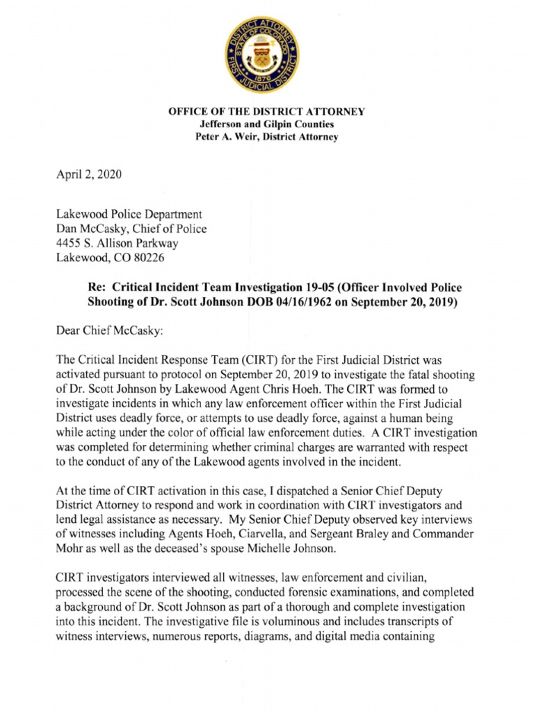Dr. Scott Johnson Shooting Decision Letter | PDF