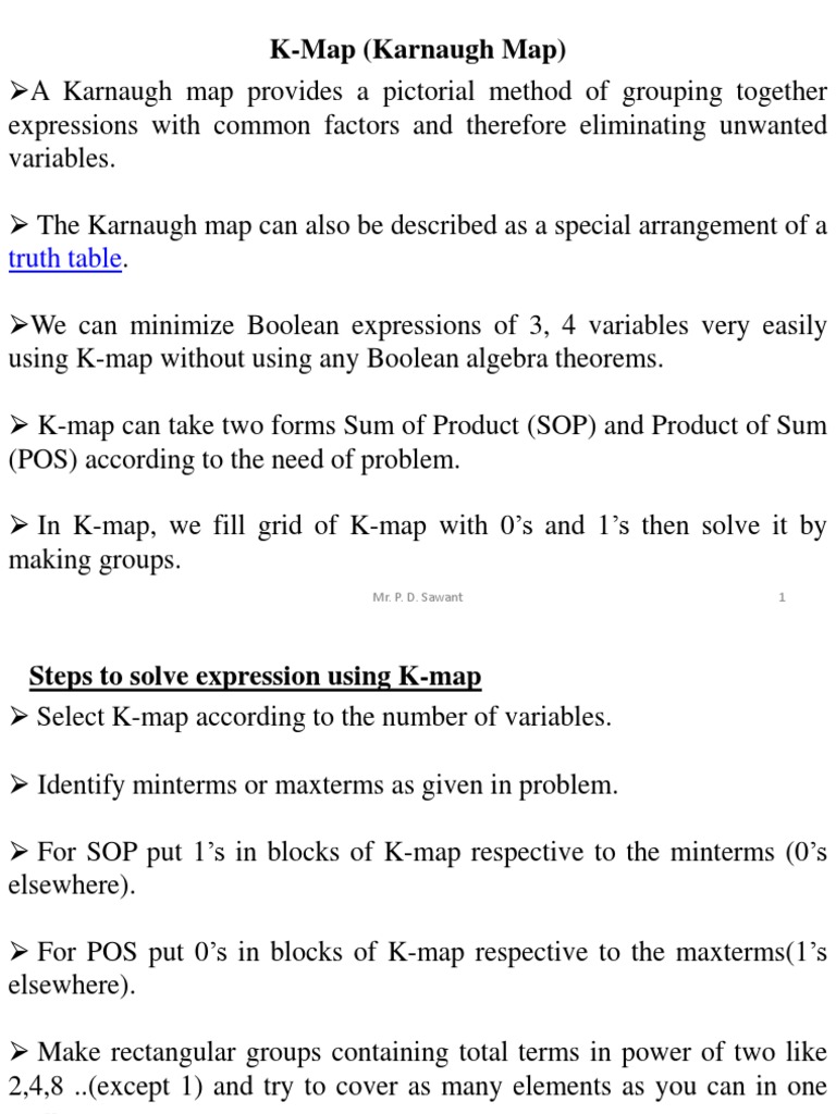 K Map Karnaugh Map Truth Table Pdf Mathematical Logic 3276