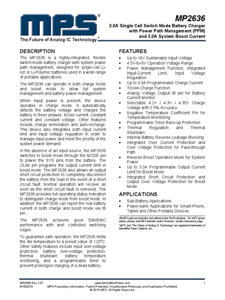 MP2636 Datasheet PDF | PDF | Capacitor | Battery Charger