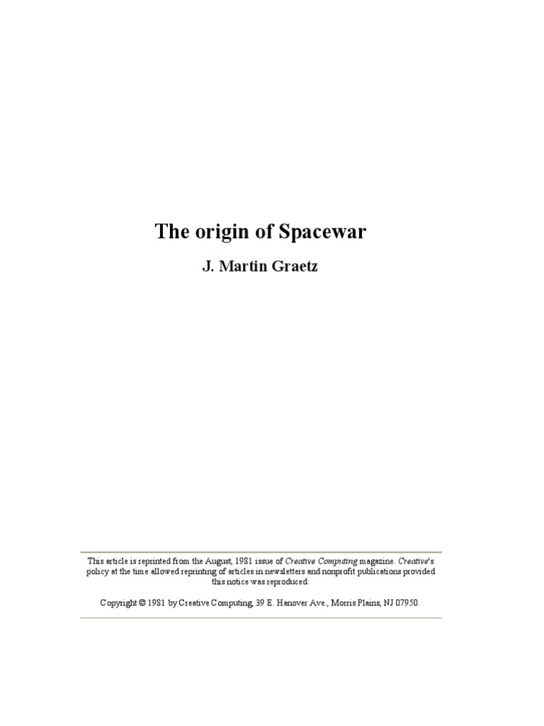 The Origin of Spacewar | PDF | Computing | Computing And Information Technology