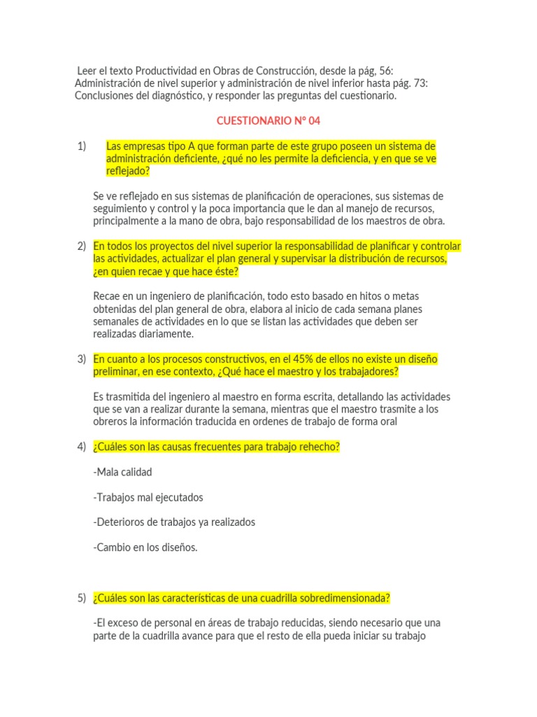 Examen Preguntas de Programacion y Control de Obras | PDF | Planificación | Informática y ...