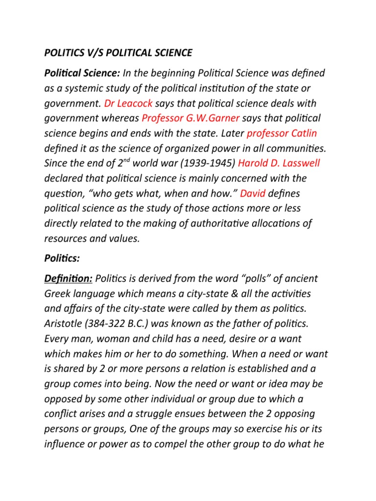 Politics VS Political Science | PDF | Strike Action | Political Science