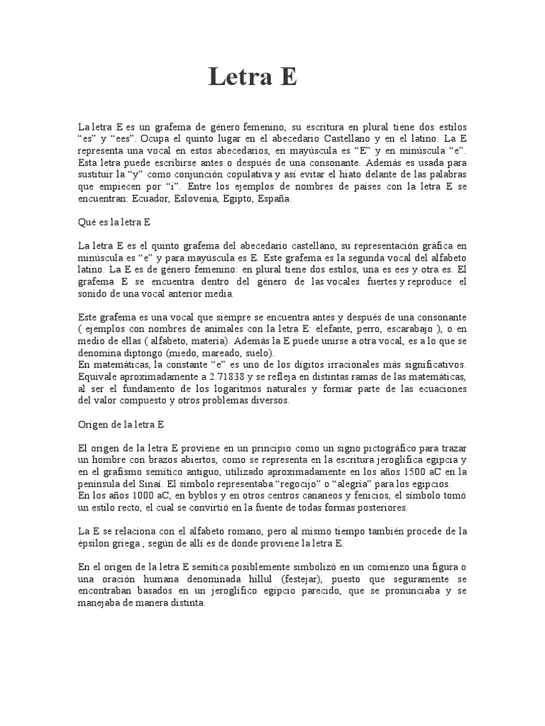 Letra E | PDF | Alfabeto | Vocal
