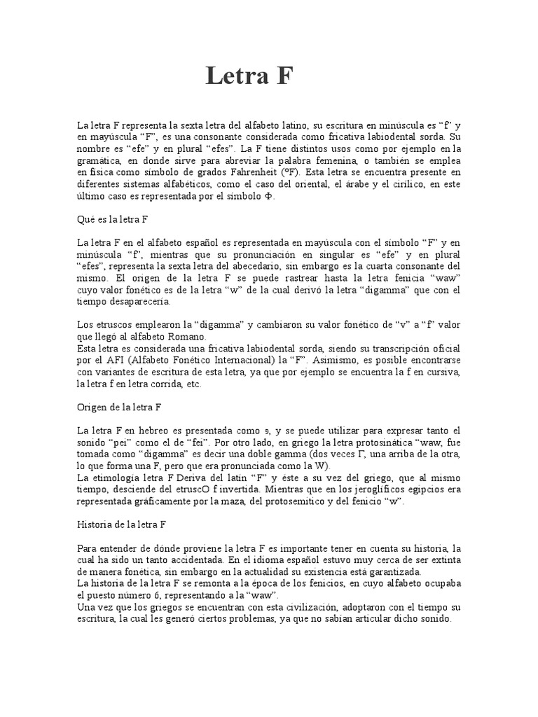 Historia y usos de la letra F | PDF | Alfabeto | Escritura latina
