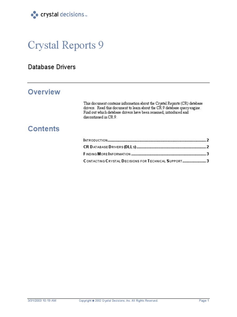 Crystal Reports 9 Database Drivers | PDF | Databases | Digital Technology