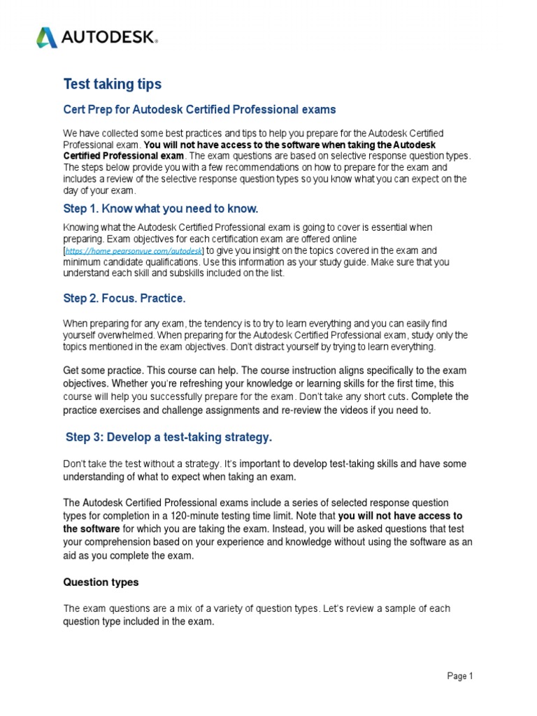 Test Taking Tips: Cert Prep For Autodesk Certified Professional Exams ...