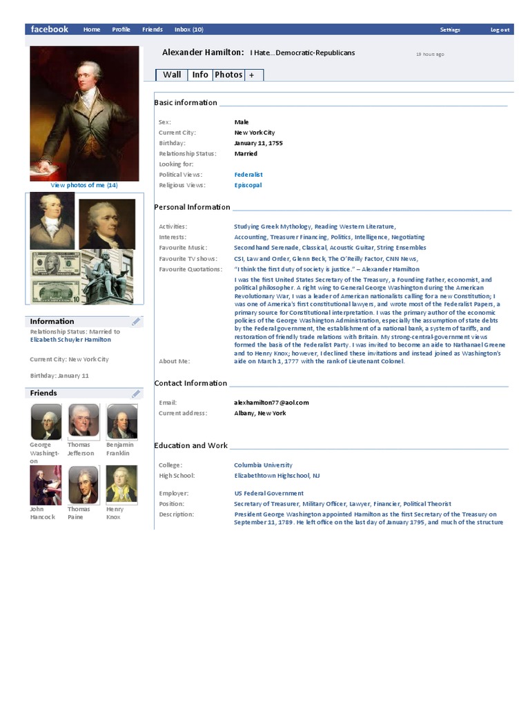 Alexander Hamilton Facebook | PDF | Alexander Hamilton | Federalist Party