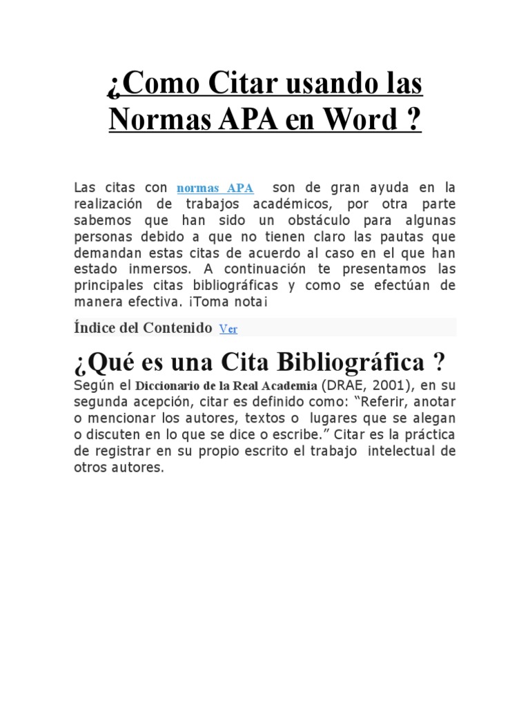 Como Citar Usando Las Normas APA en Word | PDF | Estilo apa | Citación