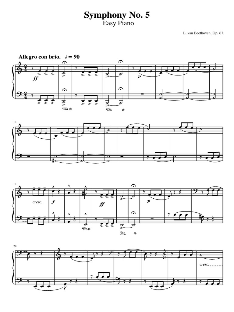 Symphony No. 5 Beethoven Easy Piano | PDF | Classical Compositions ...
