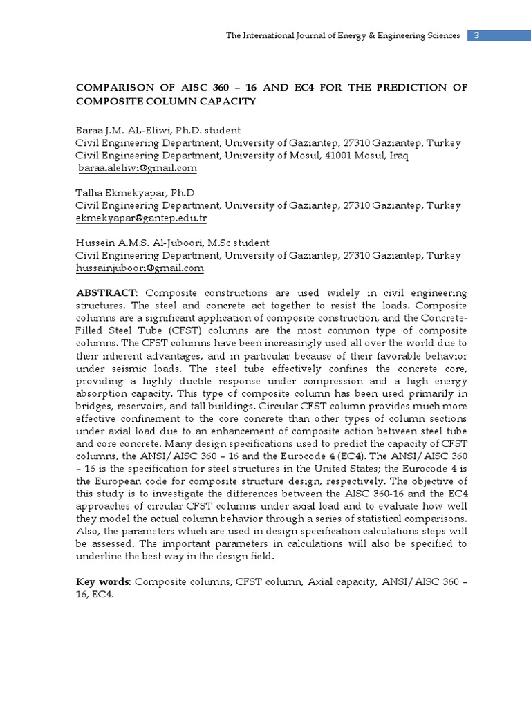 Comparison of Aisc 360 - 16 and Ec4 For The Prediction of Composite ...