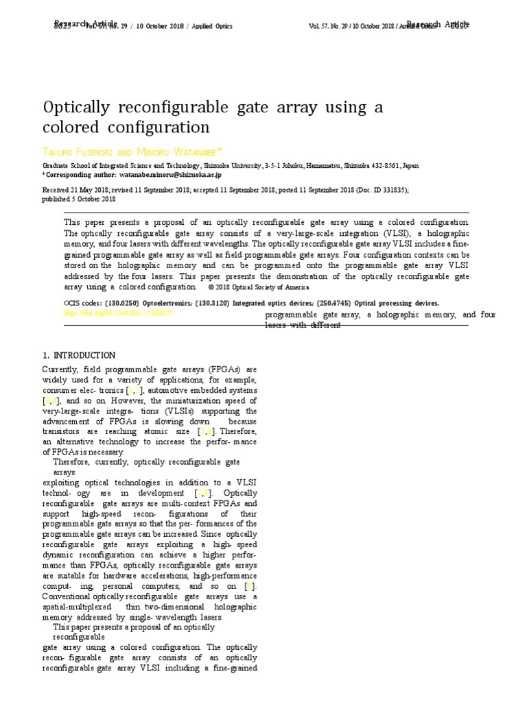 Optically Reconfigurable Gate Array Using A Pdf Logic Gate Holography