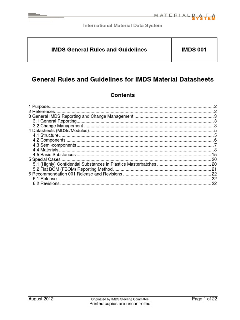 General Rules and Guidelines For IMDS Material Datasheets | PDF ...