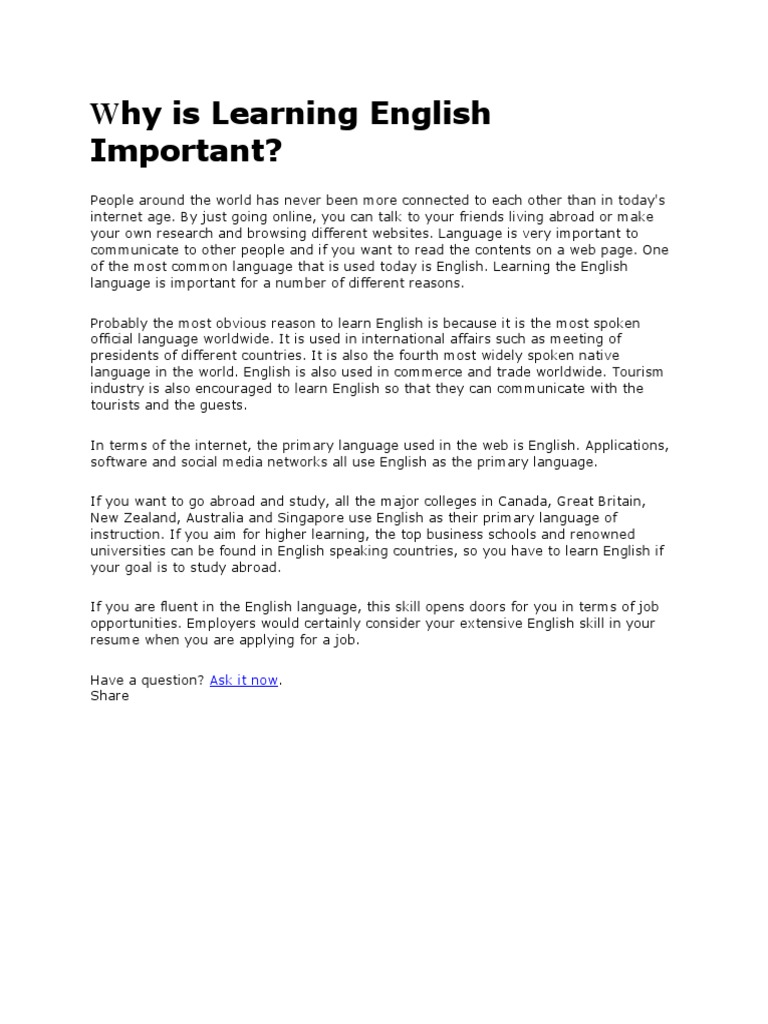 Why Is Learning English Important | PDF