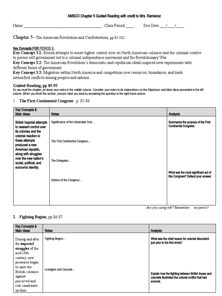 AMSCO Guided Reading Chapter 5 | PDF | American Revolution | Loyalist ...