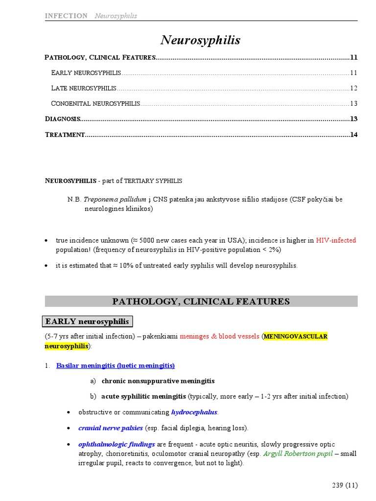Neurosyphilis: Pathology, Clinical Features | PDF | Cerebral Cortex ...