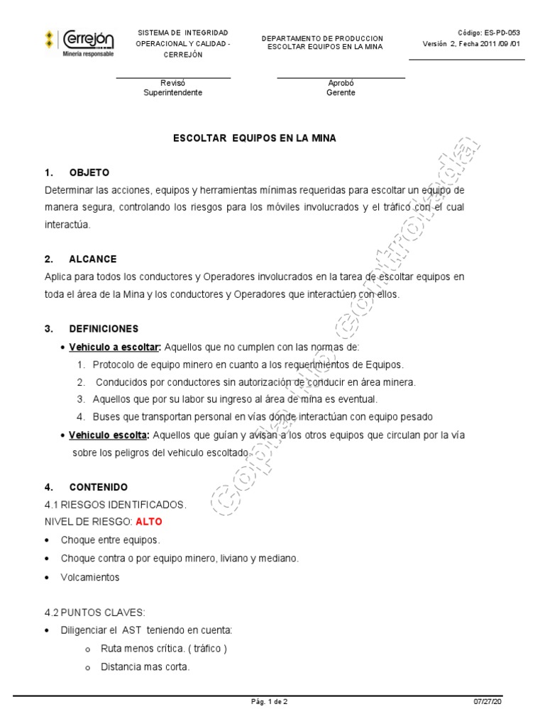 3 Es-Pd-053 Escoltar Equipos en La Mina | PDF