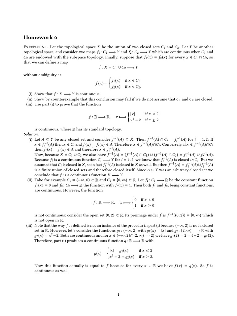 Homework 6 | PDF | Continuous Function | Function (Mathematics)