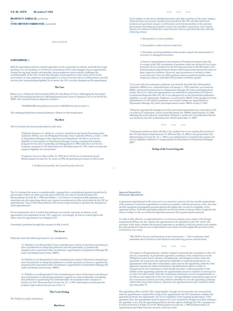 G.R. No. 152574 November 17, 2004 FRANCISCO ABELLA JR., Petitioner ...