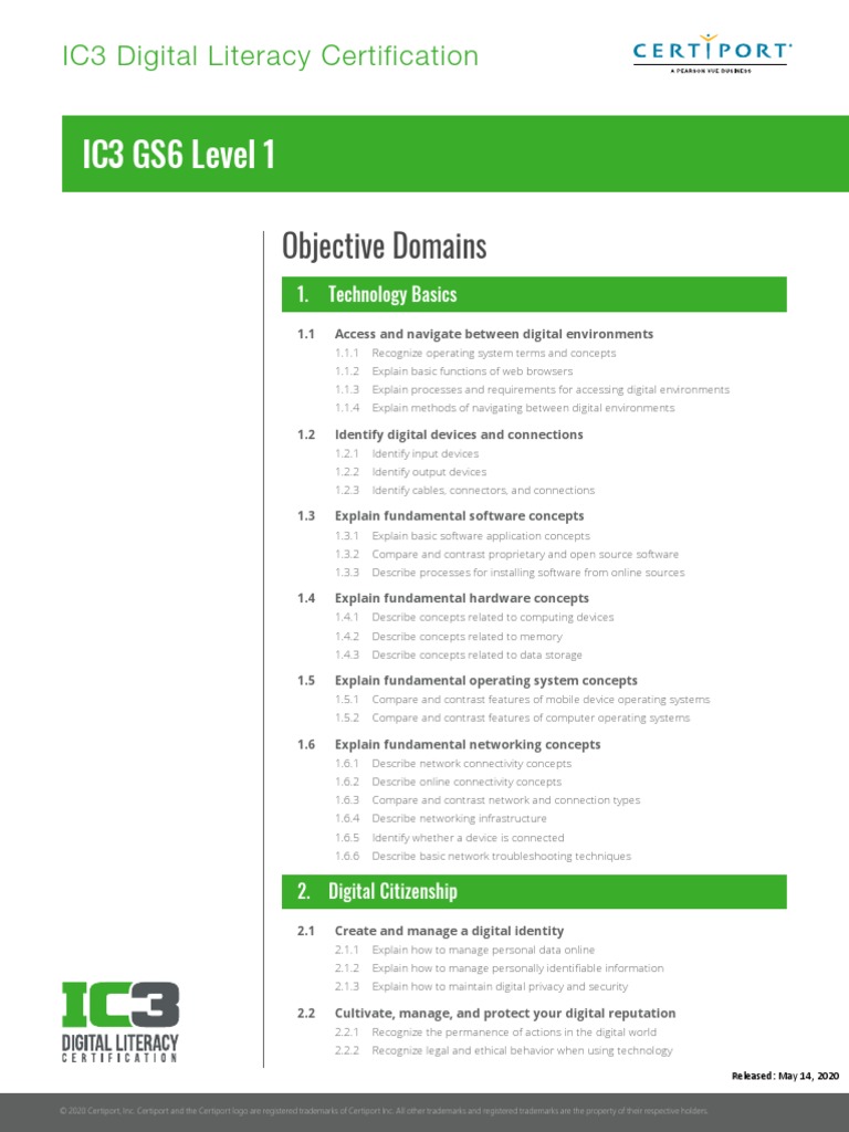 IC3 GS6 Level 1: Objective Domains | PDF | Computer Network | Operating System