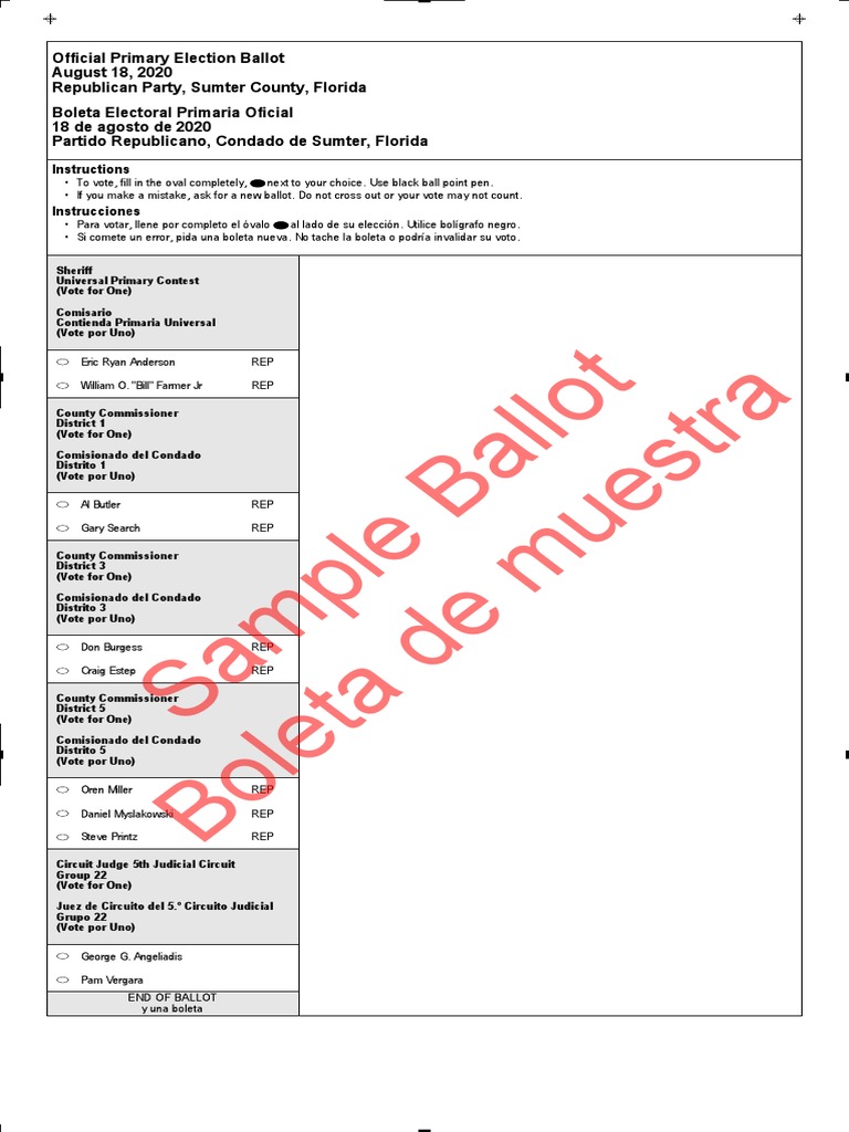 Sumter County Sample Ballots 2020 Primary | PDF | Elections | Voting