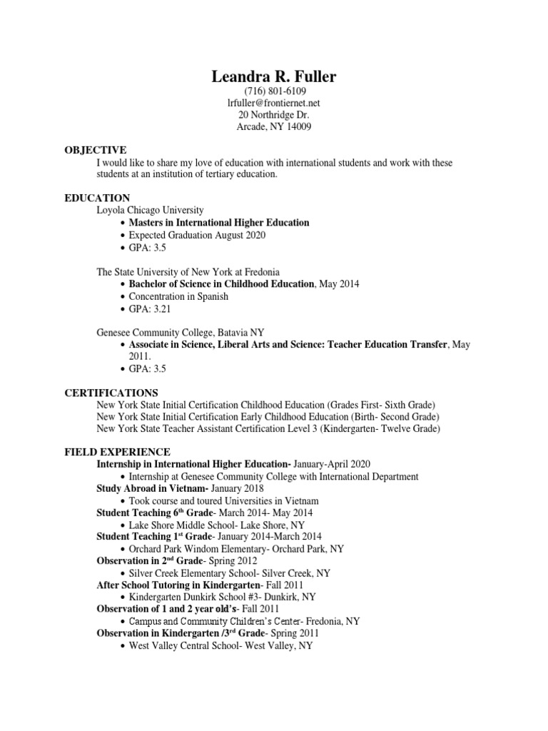 Leandra Fuller Resume Higher Education 2020 Final | PDF | Academia ...