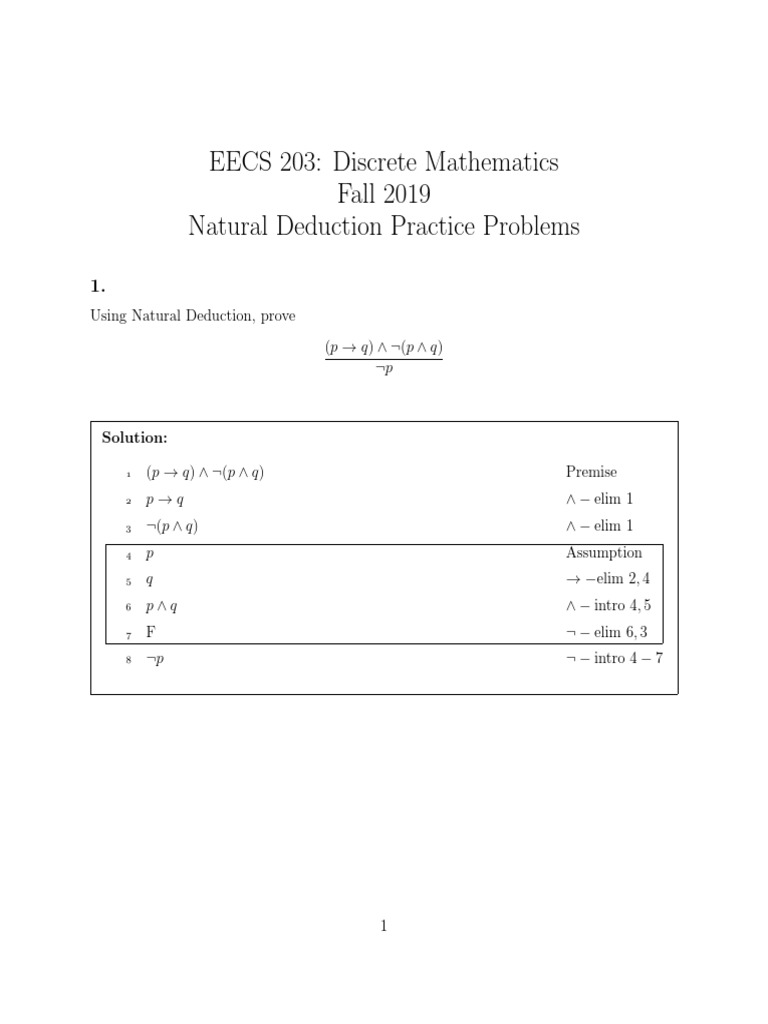 EECS 203: Discrete Mathematics Fall 2019 Natural Deduction Practice ...