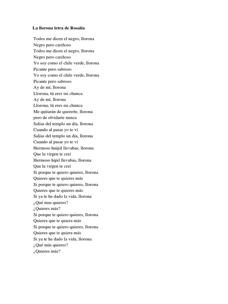 La Llorona Letra de Rosalía | PDF