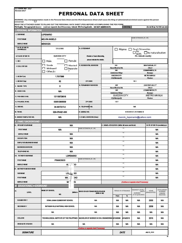 Personal Data Sheet Template | PDF | Justice | Crime & Violence