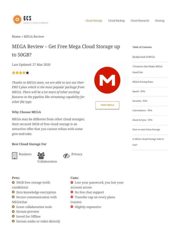 MEGA Review - Get Free Mega Cloud Storage Up To 50GB? | PDF ...