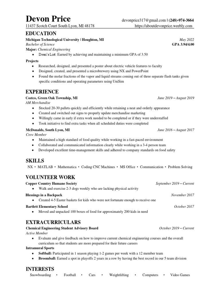 Devon Price Resume | PDF | Engineering