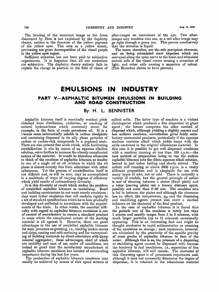 Emulsions Industry: Part V-Asphaltic Bitumen Emulsions in Building AND ...