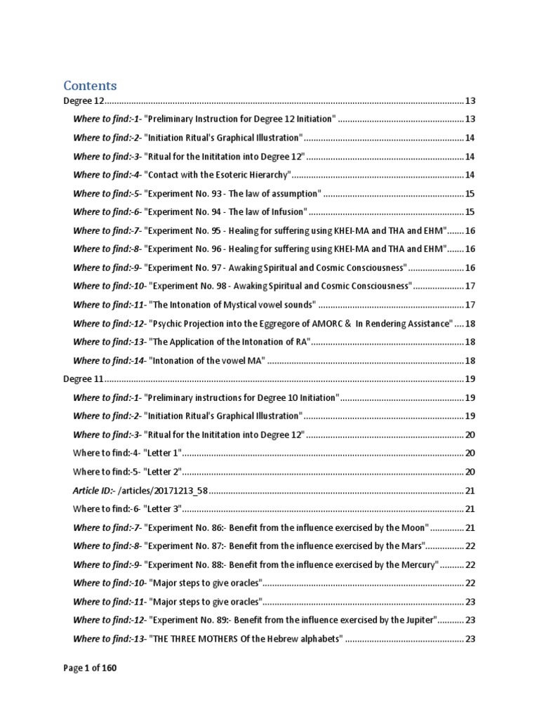 Degree - 12 To 1-AMORC Experiments - Exercises With Links - Copy 1 PDF ...