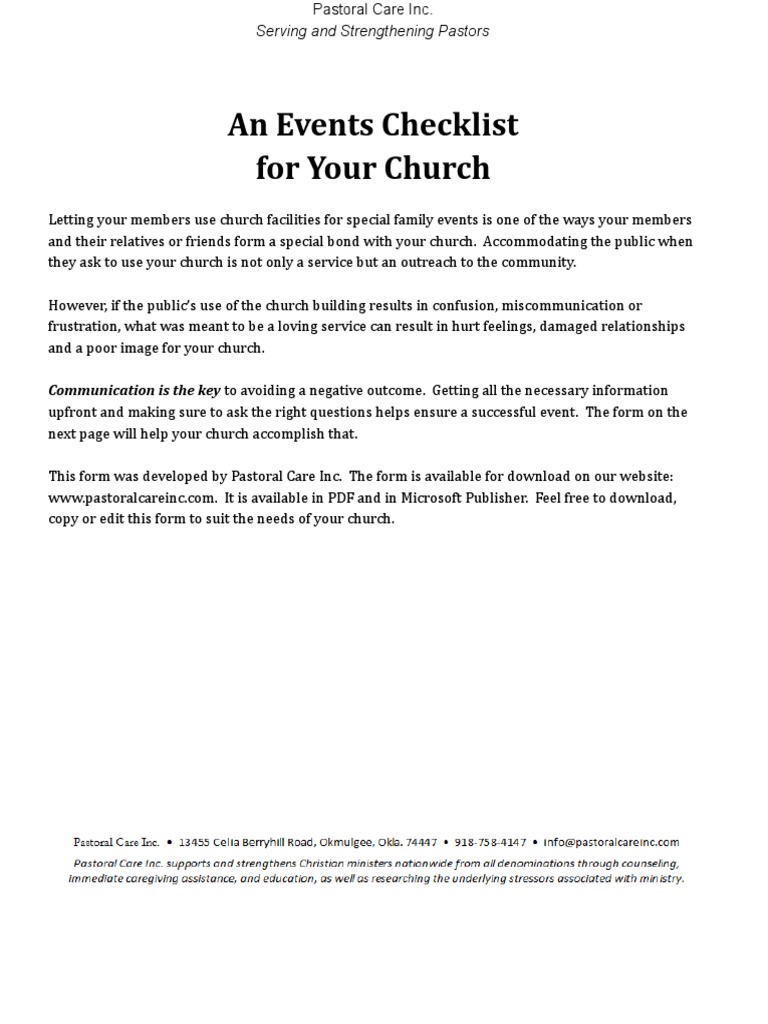 Events Checklist For Churches | PDF