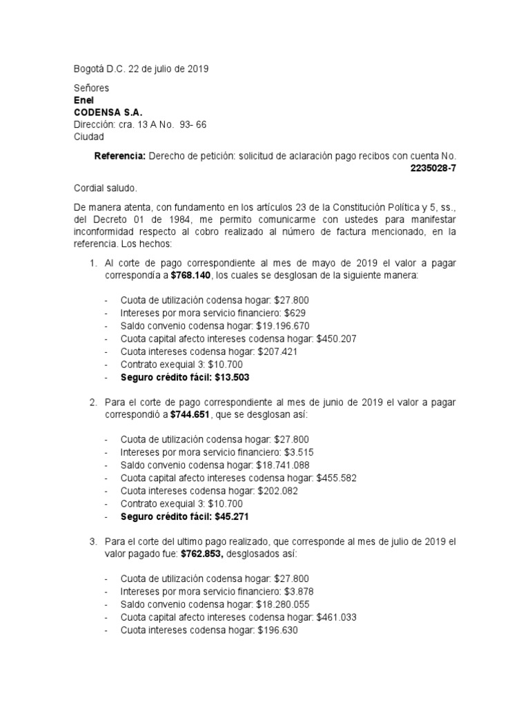 Carta Codensa | PDF | Finanzas y dinero