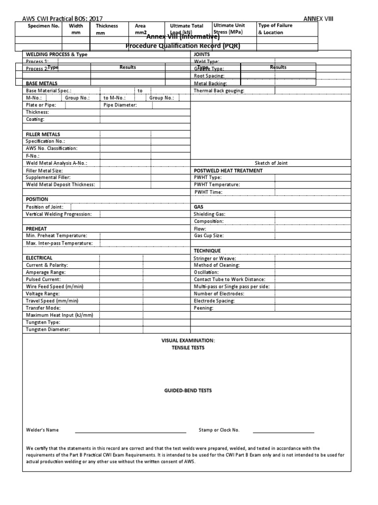 Procedure Qualification Record (PQR) Form | PDF | Welding | Construction