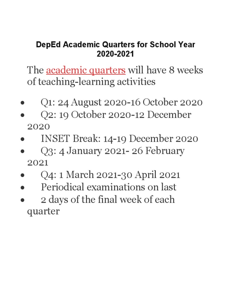 2020-2021 School Year Quarters | PDF | Travel | Foreign Language Studies