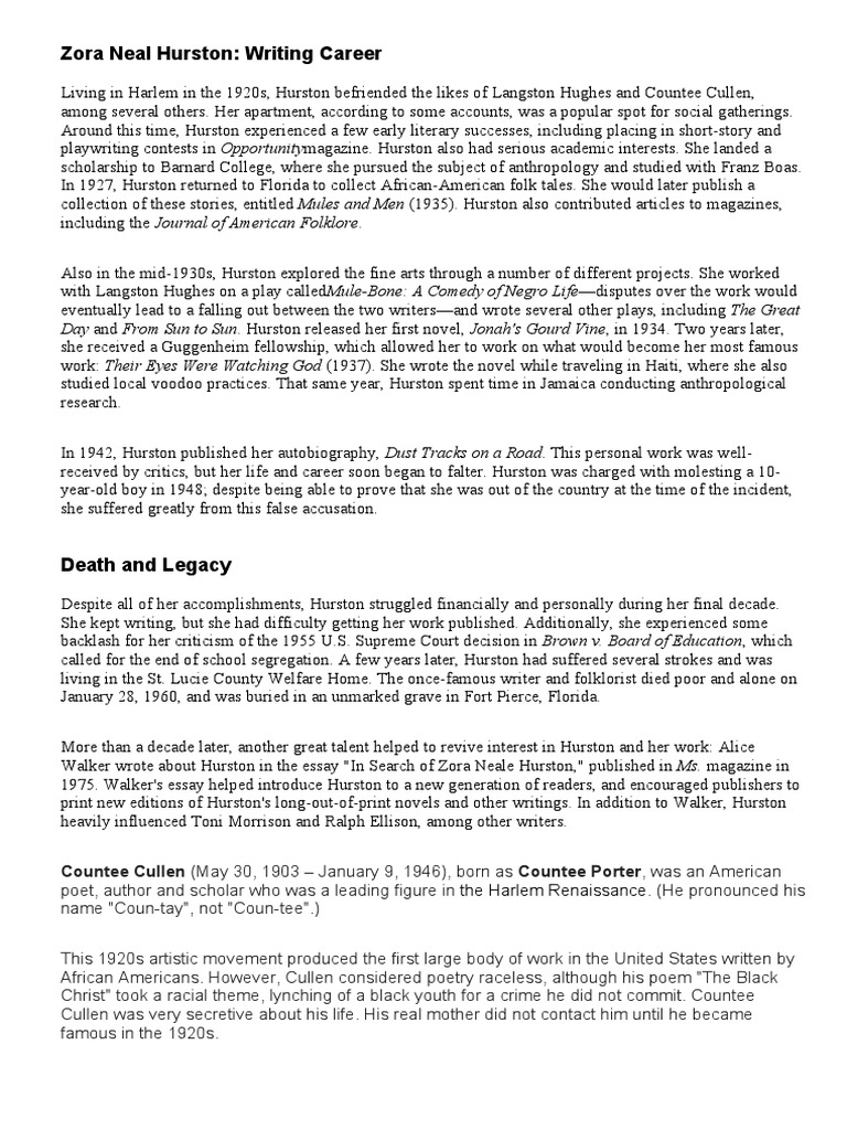 Zora Neale Hurston's Literary Journey | PDF | History